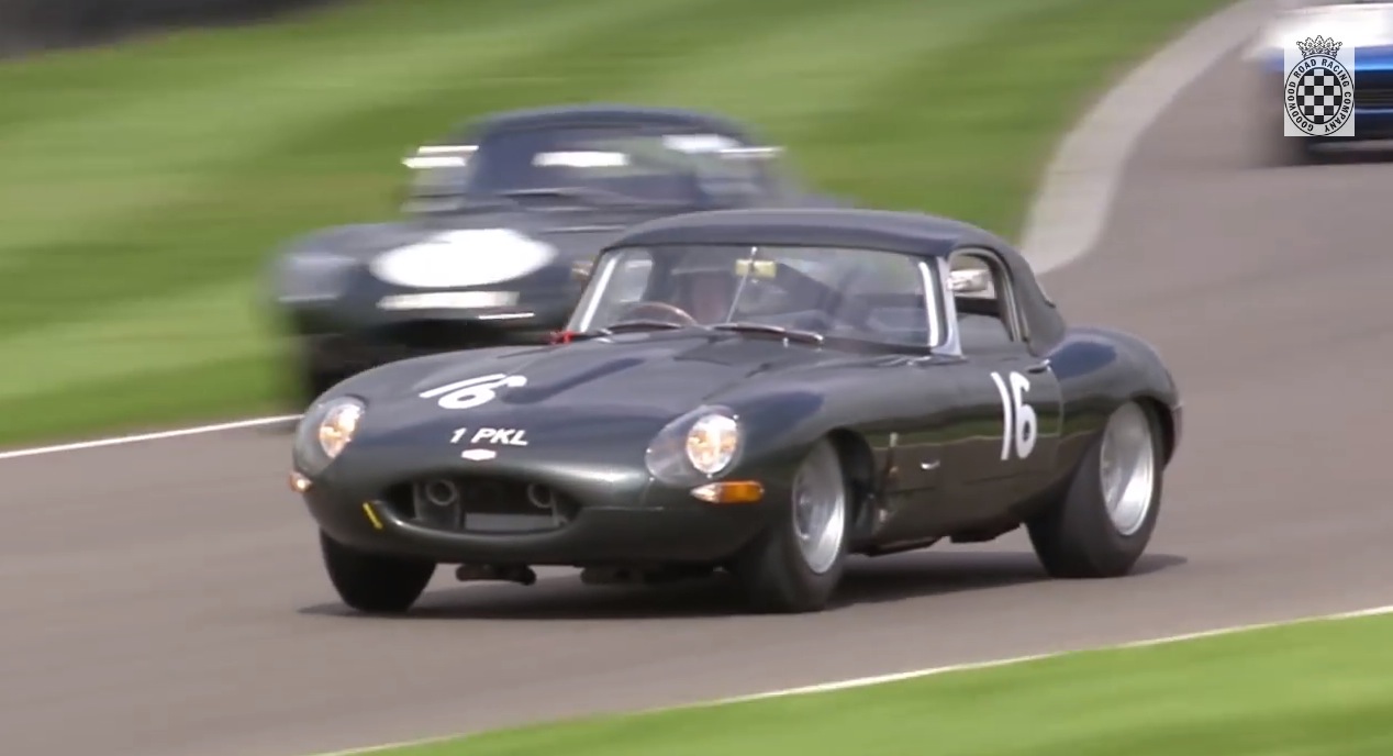 Lightweight Jaguar E-Type on track, Goodwood